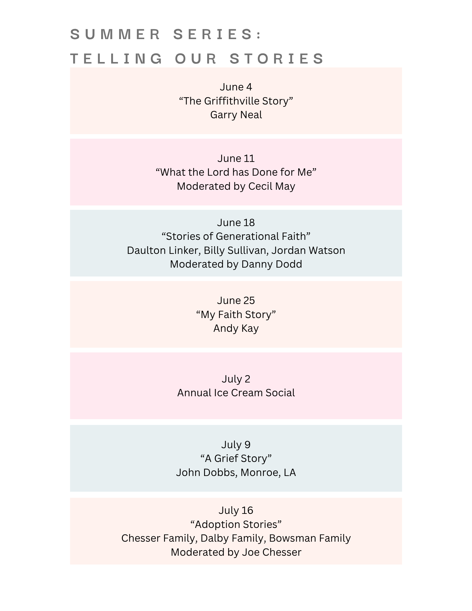 Summer Series: Telling Our Stories – LEVY CHURCH OF CHRIST